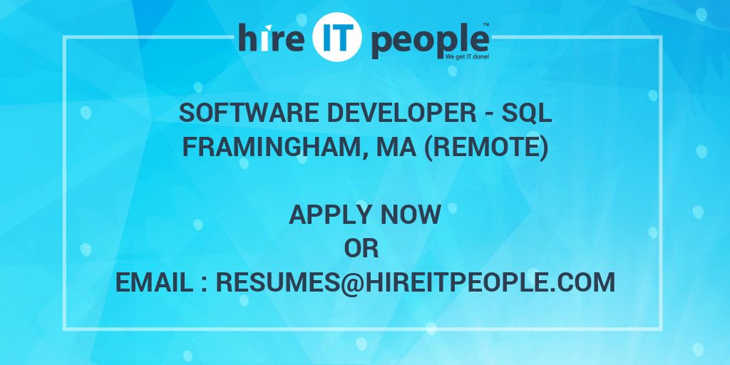 Software Developer - SQL - Hire IT People - We get IT done