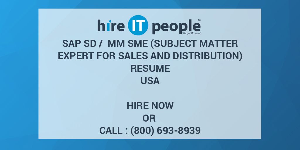 SAP SD / MM SME (Subject Matter Expert for Sales and Distribution ...