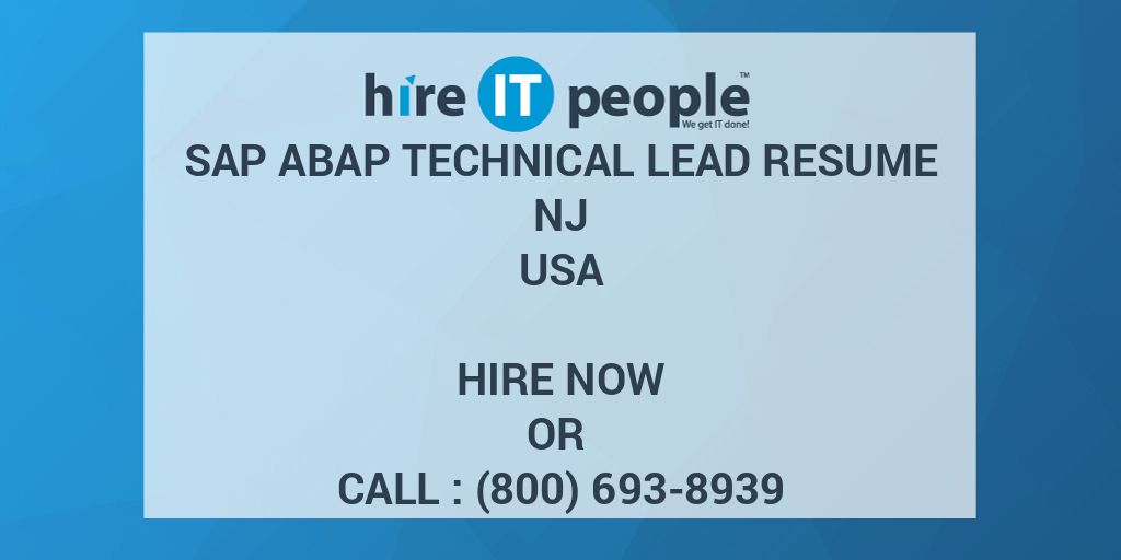SAP ABAP Technical Lead RESUME NJ - Hire IT People - We get IT done